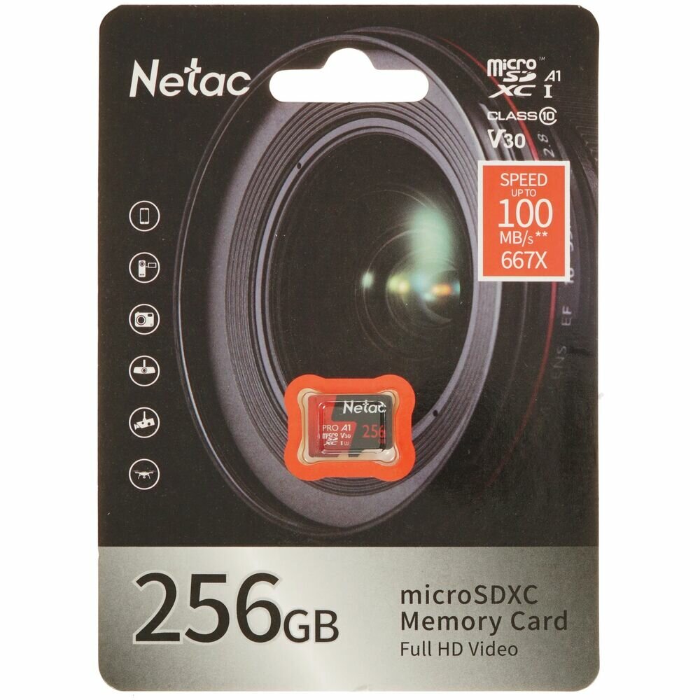 Карта памяти Micro SecureDigital 256Gb Netac SDXC class 10 (NT02P500PRO-256G-S)
