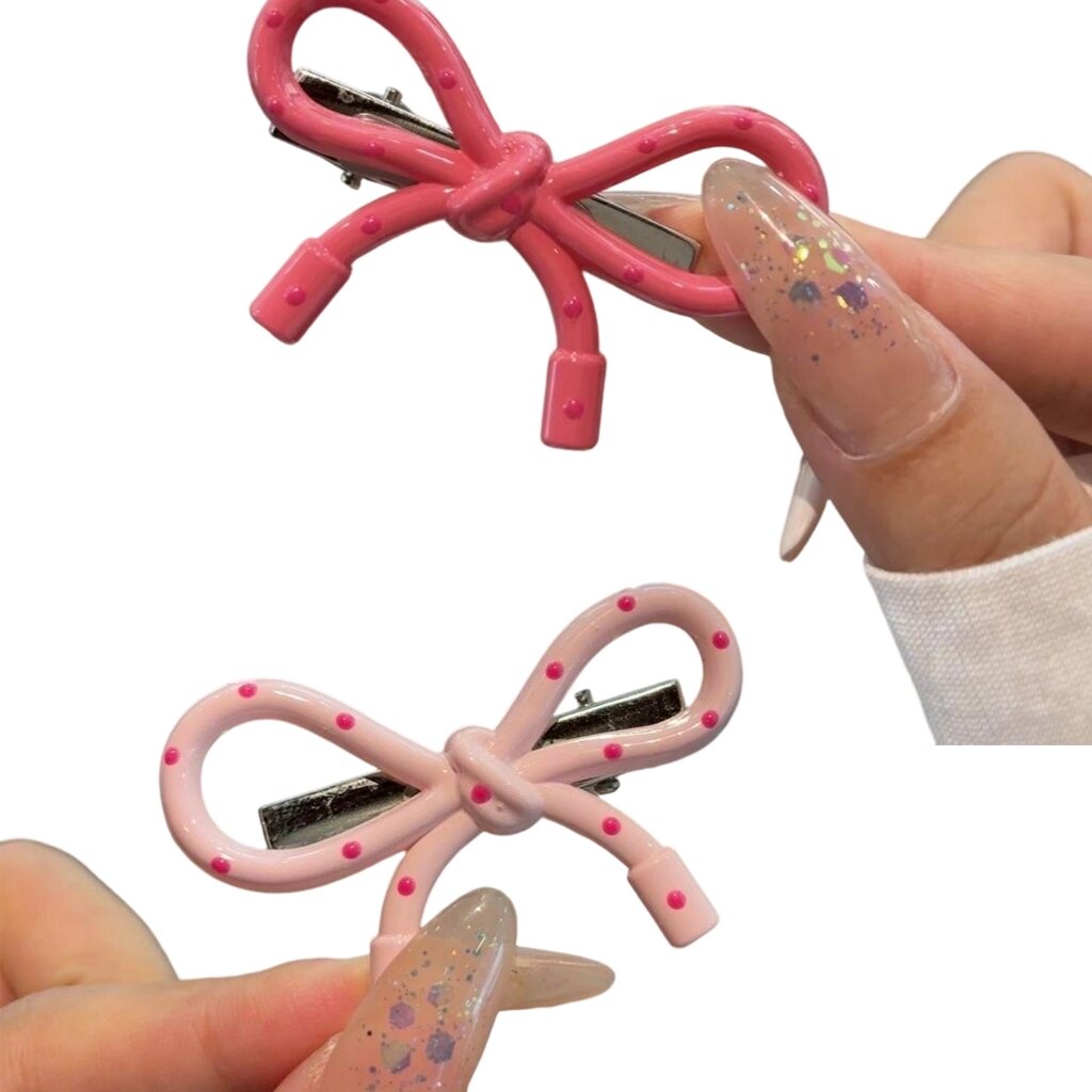 Корейский стиль простой розовый бантик в горошек заколка для волос для женщин модные аксессуары