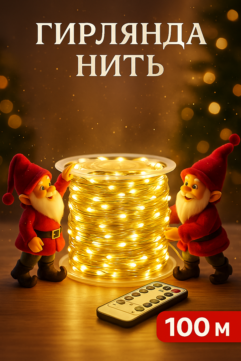 Гирлянда «Нить» 100 м роса, IP44, 8 режимов свечения, серебристая нить, 1000 LED, пульт, 36 В, свечение тёплое белое