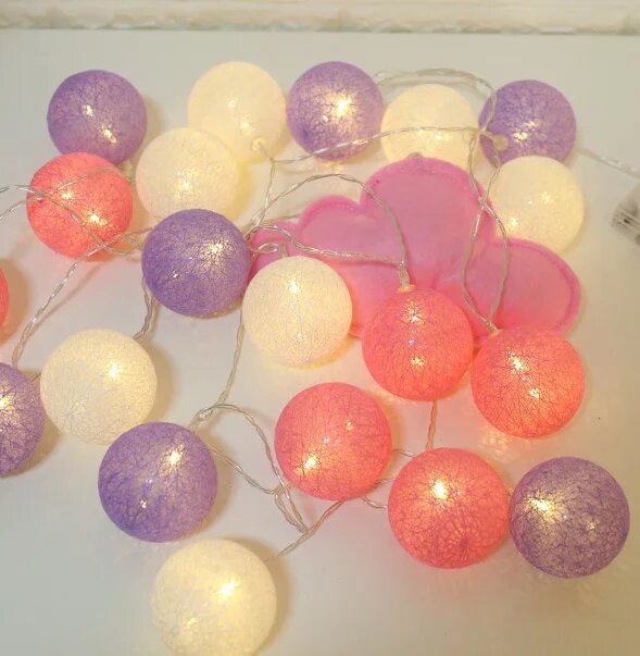 Цветные светодиодные гирлянды из хлопковых шариков для декора A-Pink purple, 3M 20LED Battery