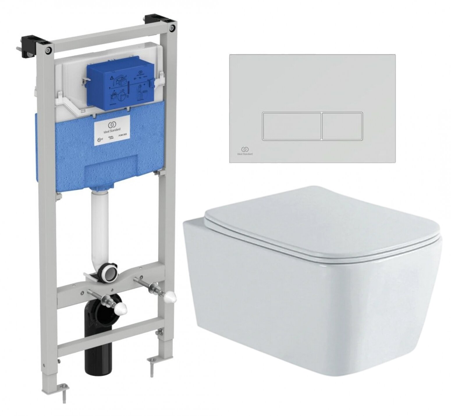 Комплект 3 в 1 инсталляция Ideal Standard + Унитаз подвесной AQUATEK Либра New AQ1148N-00 + кнопка хром