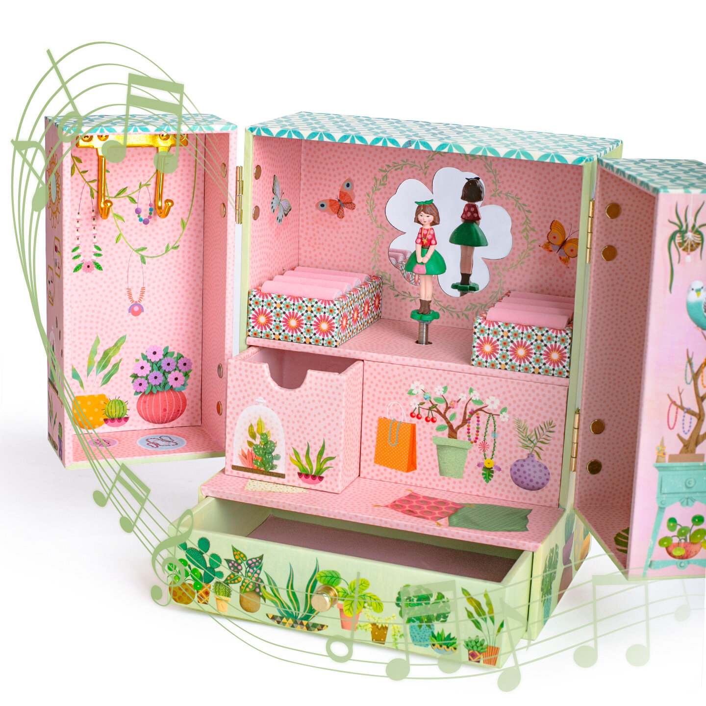 Музыкальная шкатулка Djeco "Волшебный сад" - Деревянная шкатулка для украшений, подарочная коробка, подарок для девочки
