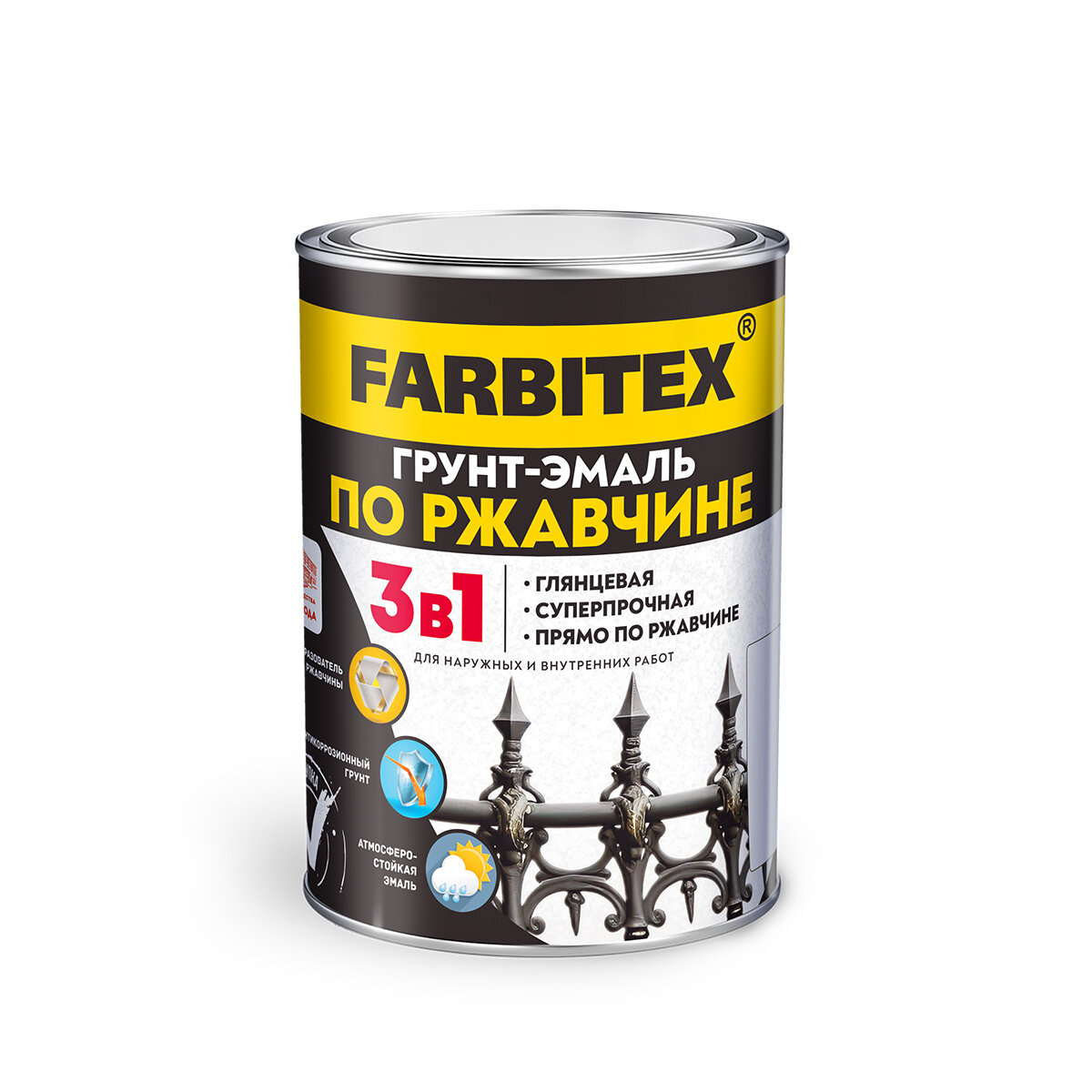 Грунт-эмаль FARBITEX по ржавчине, 3в1, красно-коричневая, 0.8 кг