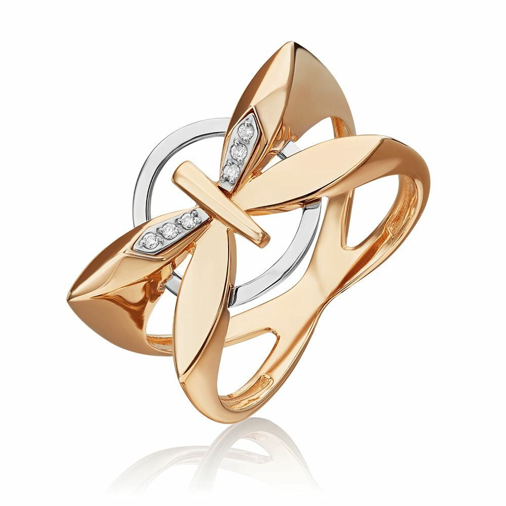 Кольцо, комбинированное золото, 585 проба, родирование, бриллиант