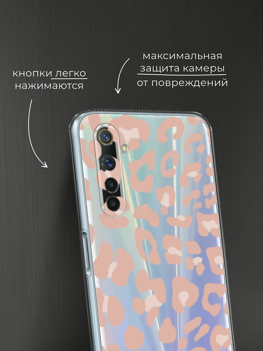 Чехол на Realme 6 / Реалми 6 с принтом Паттерн бежевый леопард, прозрачный — фото 1