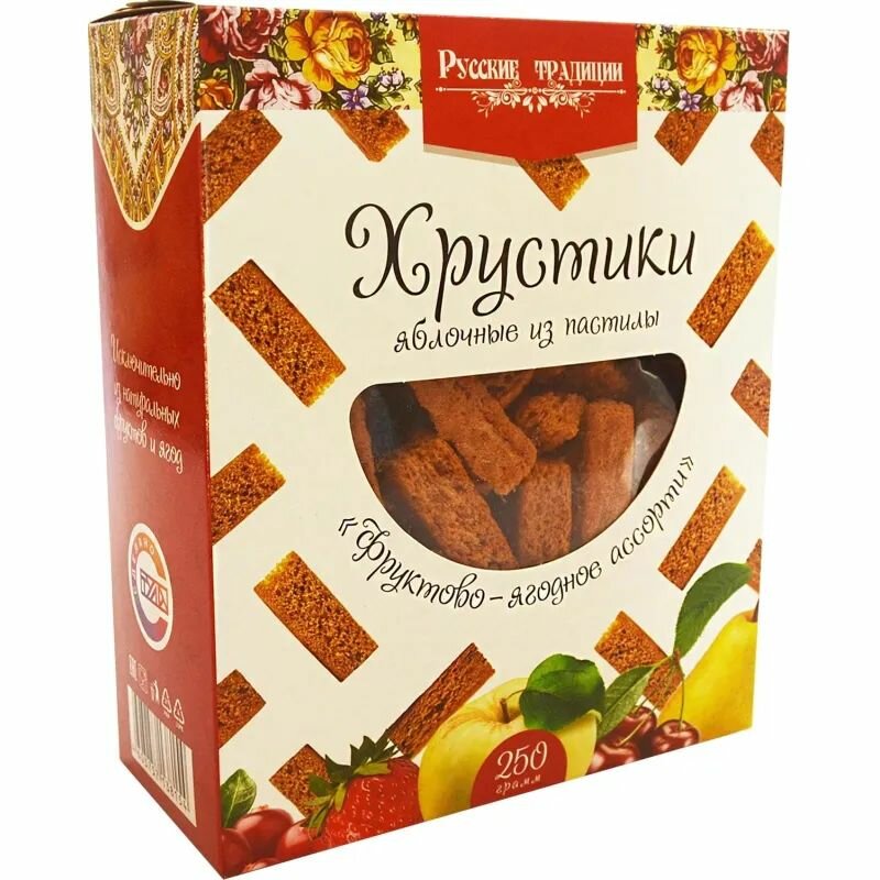 Пастила Хрустики яблочные Фруктово-ягодное ассорти без сахара, 250 г