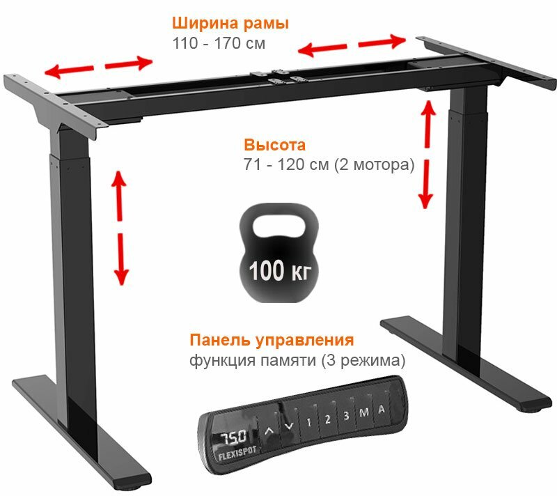 Электрическое подстолье для компьютерного стола ET268 BK, с регулировкой высоты