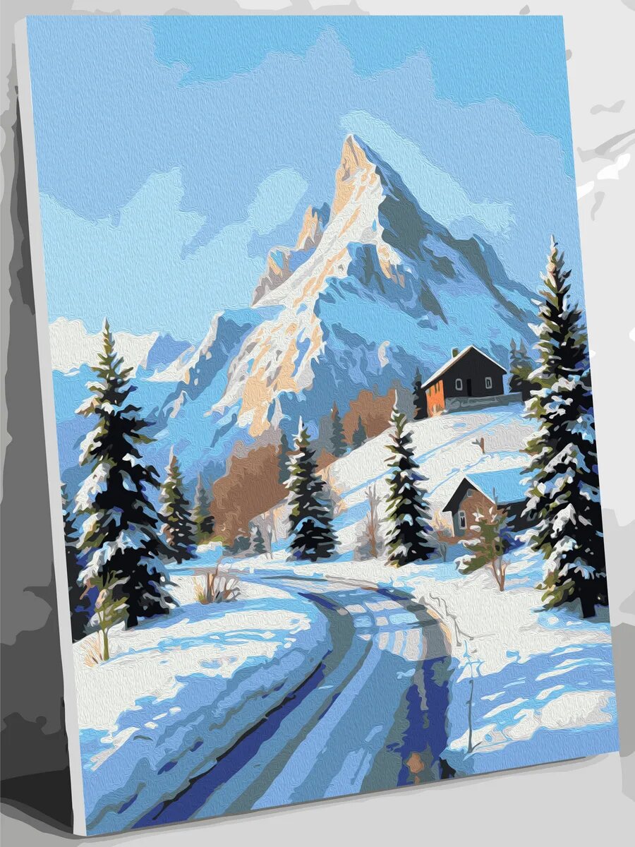 Картина по номерам Зимний пейзаж Деревня Горы