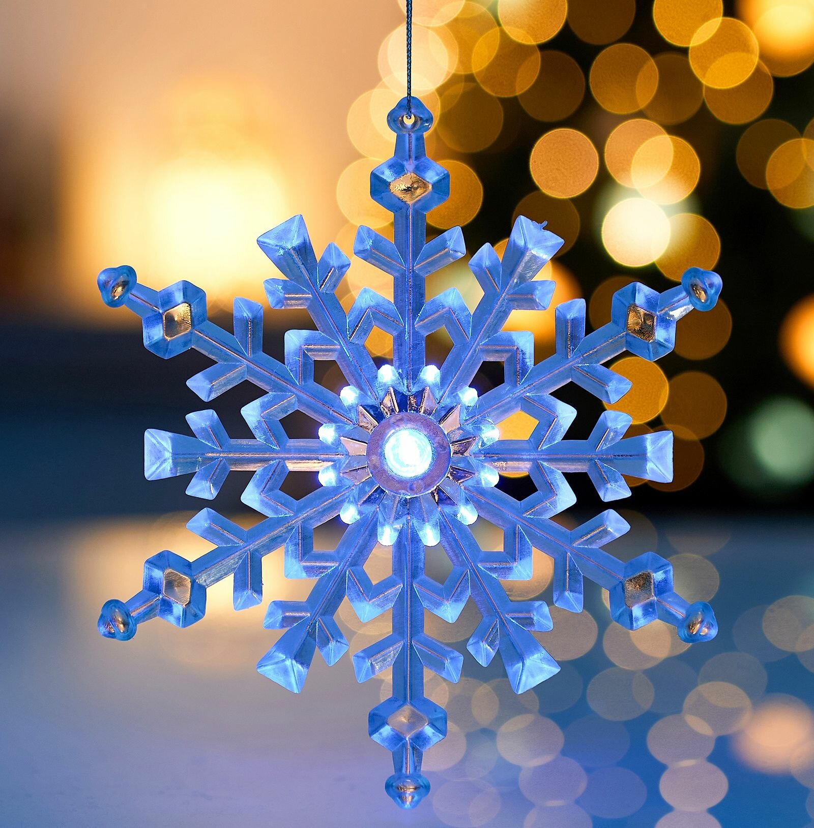 Ёлочная игрушка "Снежинка" от батареек, 14 см, новогодний интерьерный декор, световая фигура, украшение на Новый год, игрушка на ёлку, 1 LED фонарик, свечение синее/красное