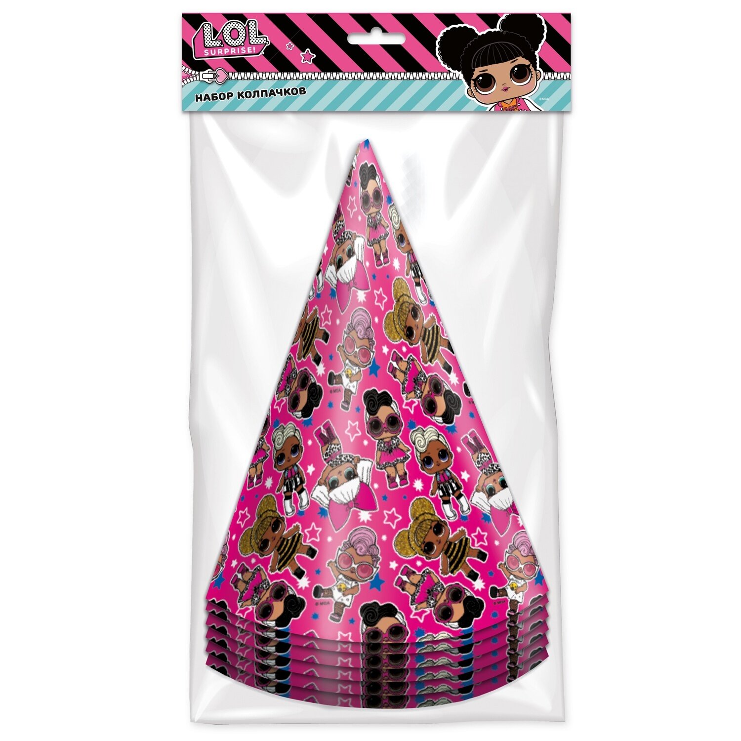 Бумажные колпаки ND Play LOL, розовые с паттерном, 6 шт (287791)