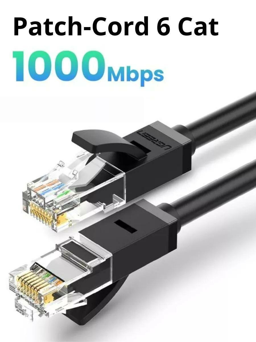 Кабель UGREEN NW102 (20163) Cat6 8м Черный RJ-45 (RU)