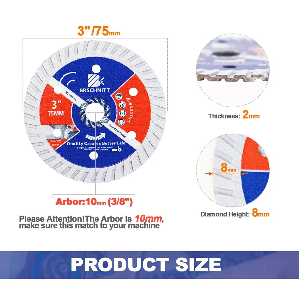 BRSCHNITT Диск режущий 3 дюйма для дерева, металла, бетона 1pc 75mm Concrete