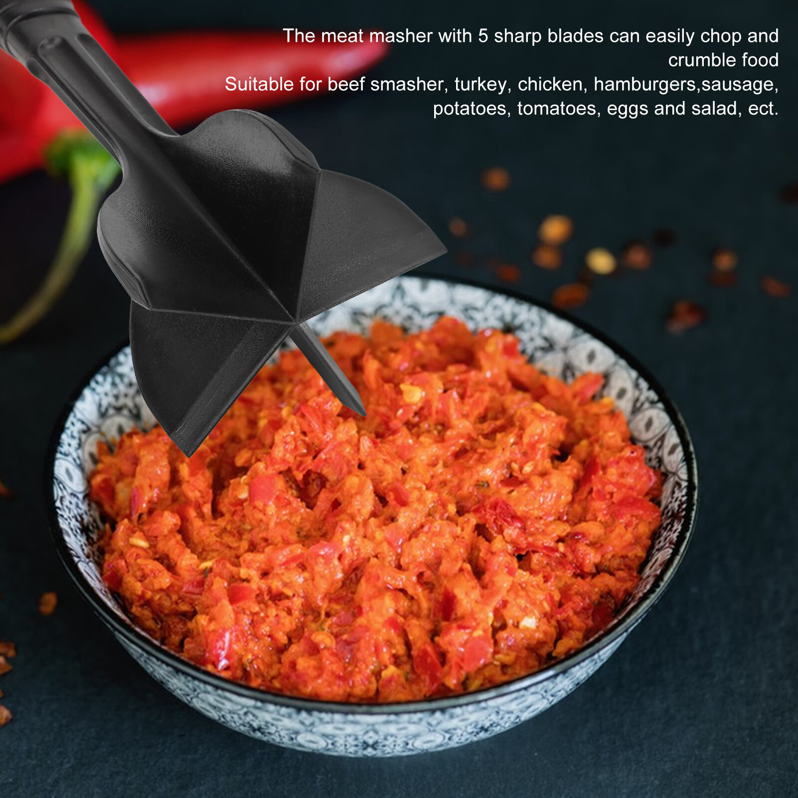 Черный нейлоновый измельчитель мяса, термостойкая мясорубка, мясорубка для говядины, индейки, картофеледавилка