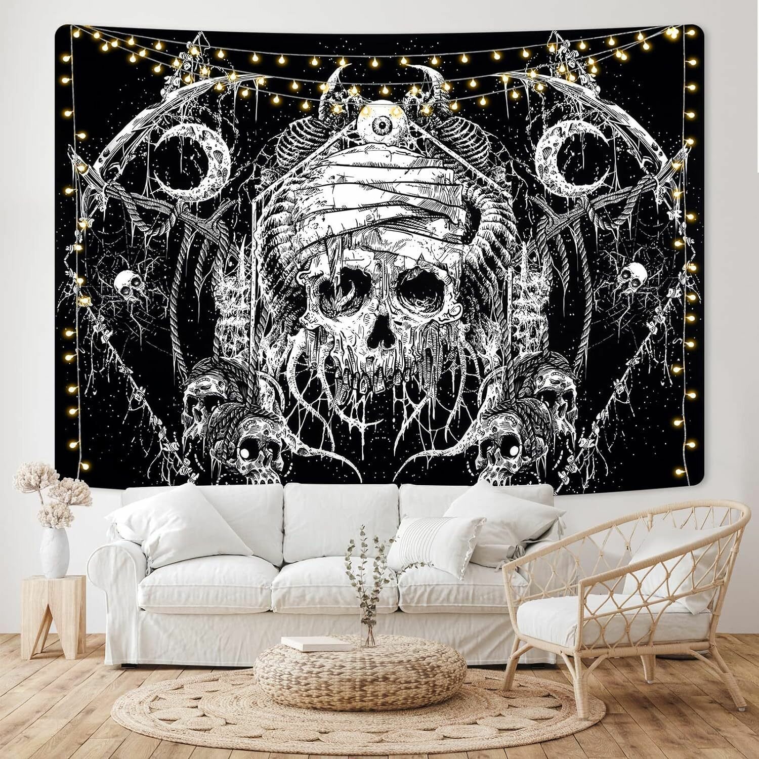 BeLOC Гобелен "Готический Череп Черный Белый", 200 х 180 см
