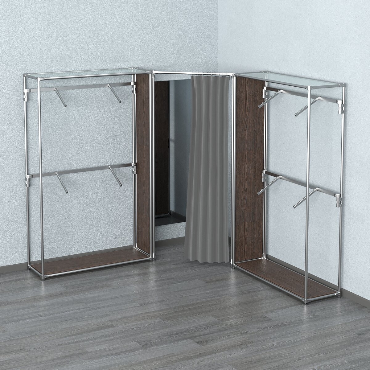 Примерочная с зеркалом из системы хром с поручнями №2-1, Дуб Венге