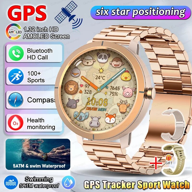 Умные часы GPS Smartwatch 5ATM Gold Steel 2A