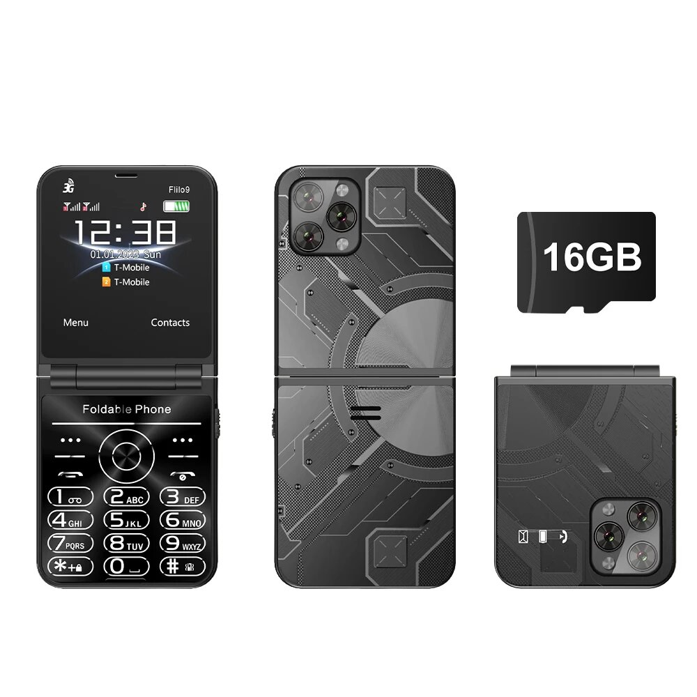 SERVO Flilo9 Foldable Mobile Phone 3G WCDMA Dual SIM Standby Speed Dial Call Recording FM Radio Blacklist Button Flip Cellphones