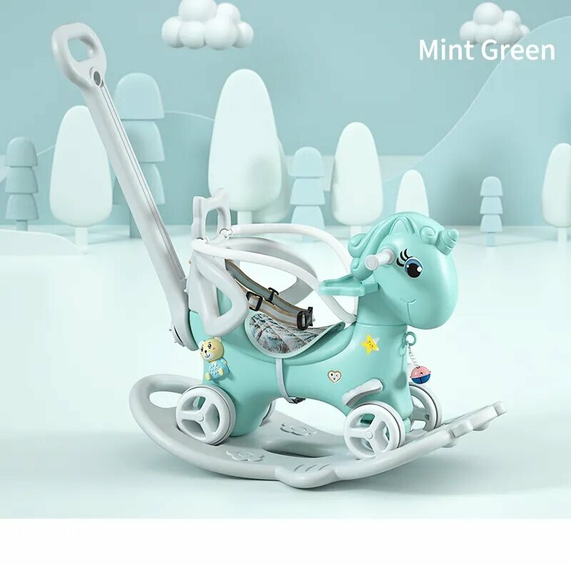 Качалка-каталка-беговел LITTLE PALACE единорог 3в1 детская музыкальная бирюзовая