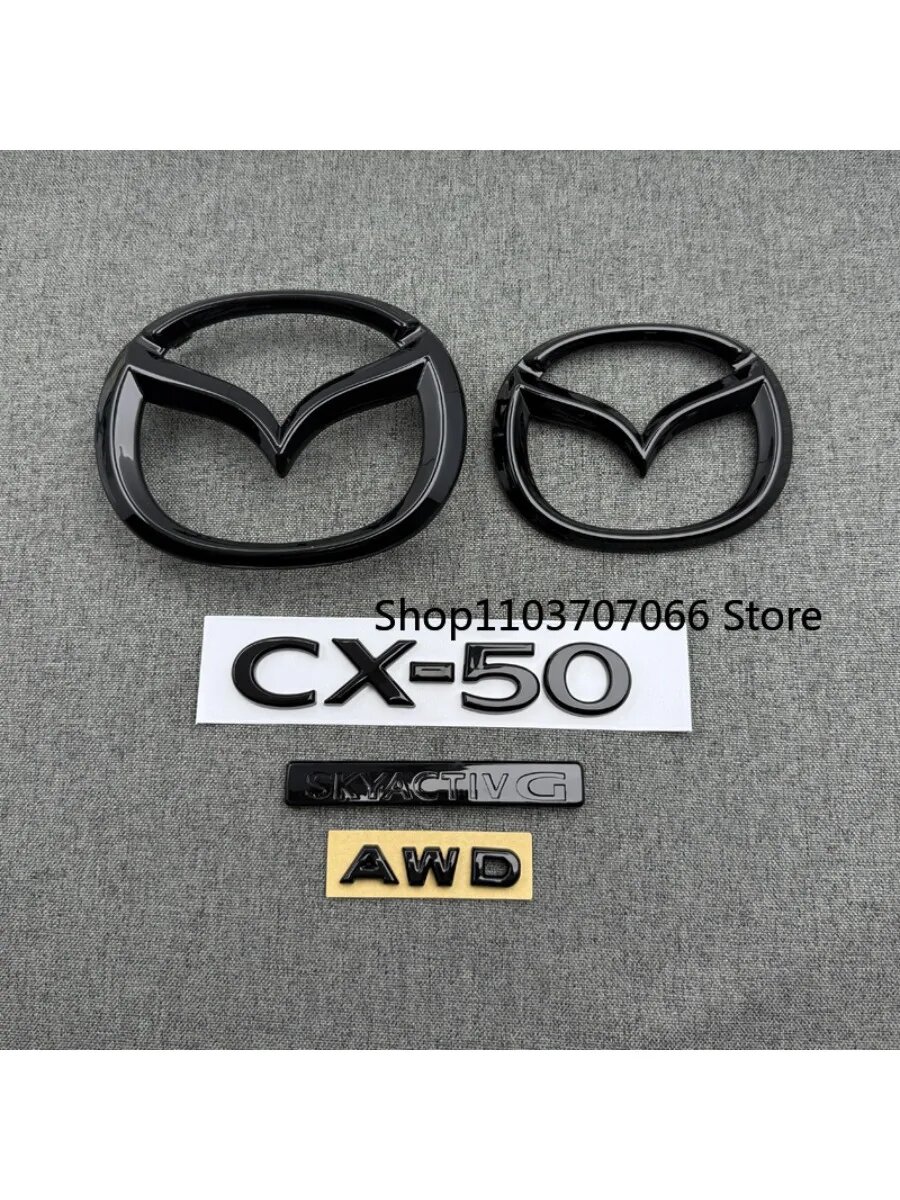 Автомобильный черный логотип 3D для MAZDA Car series CX-50 Передняя головка Решетка Капот Эмблема Задний хвостовой бампер Багажник Багажник Марк AWD Значок