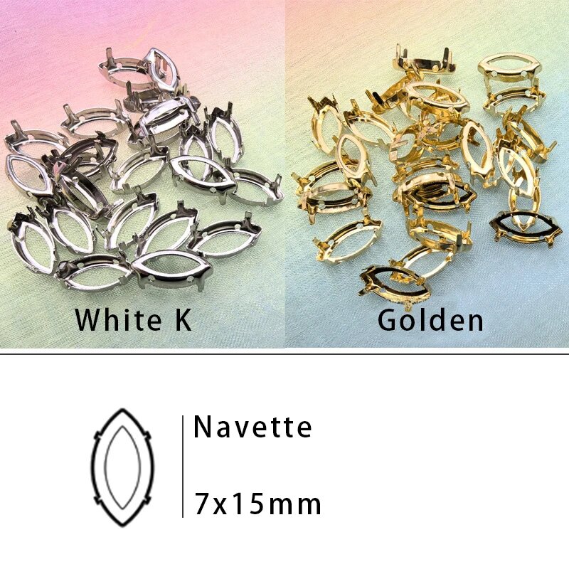 Navette 7x15mm, 10шт, White K/Golden