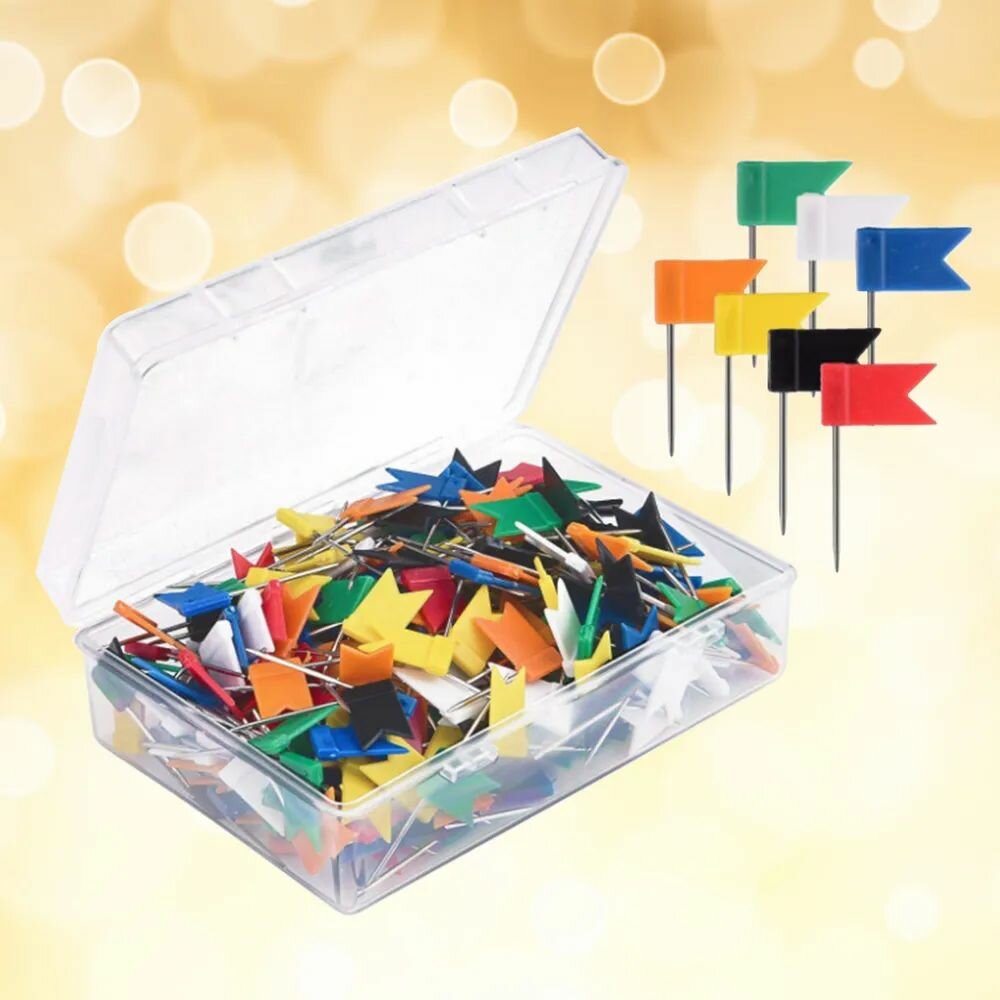 100 Штук Флажков для Карты, Стальные Булавки с Пластиковыми Головками, Для Школьных И Офисных Использований