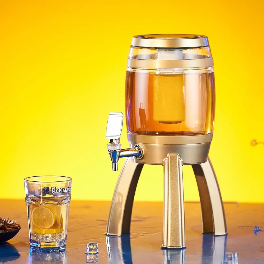 Диспенсер для напитков золотой, 3 л для пива с краном