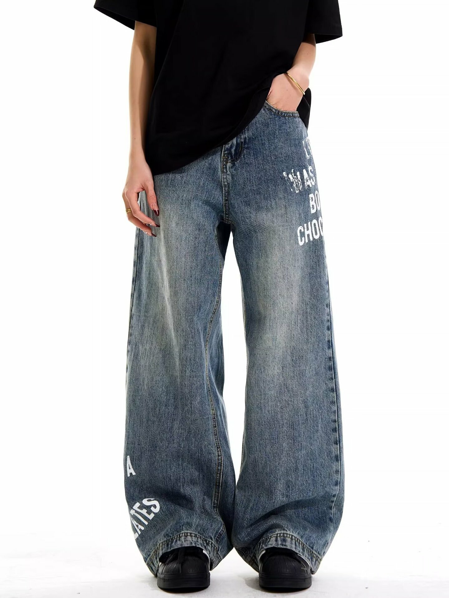 Тренд RONG CH Джинсы Женские Карго Винтажные Большие Карманы Стильные Деним, Размер_L