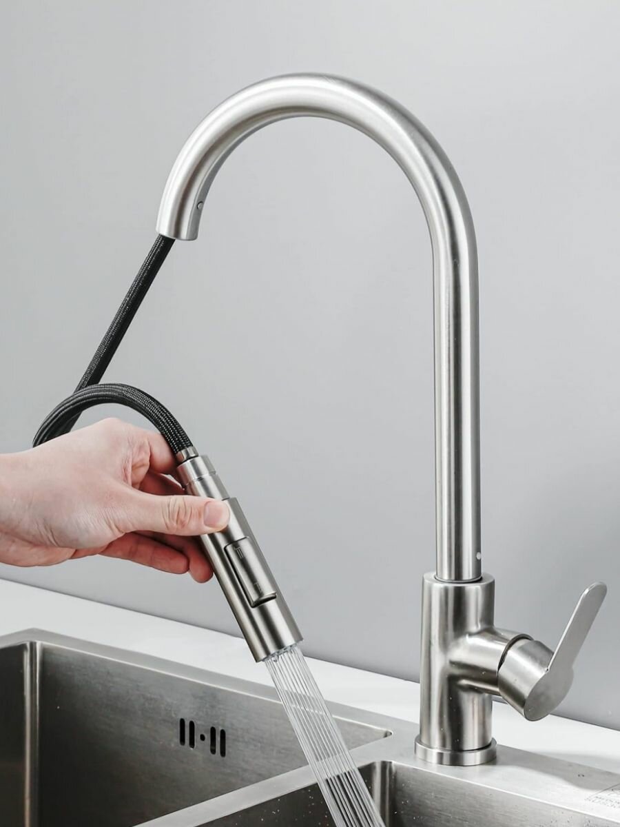 Лейка для кухонного смесителя (выдвижная) 2-х режимная, парикмахерская лейка ROBERN F26 3BN, насадка для душа животных, Матовый никель