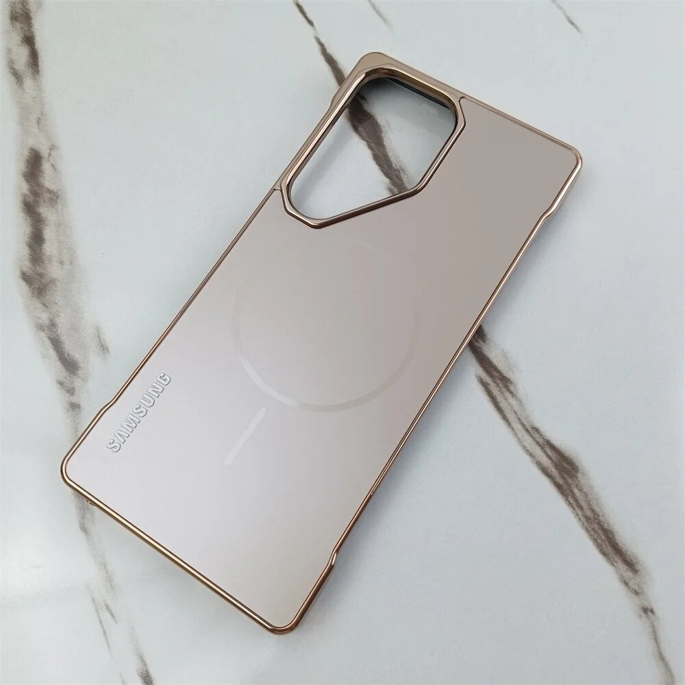 Тонкий гальванический безрамный магнитный чехол для телефона для Samsung Желтый, Gold, For S24 Ultra
