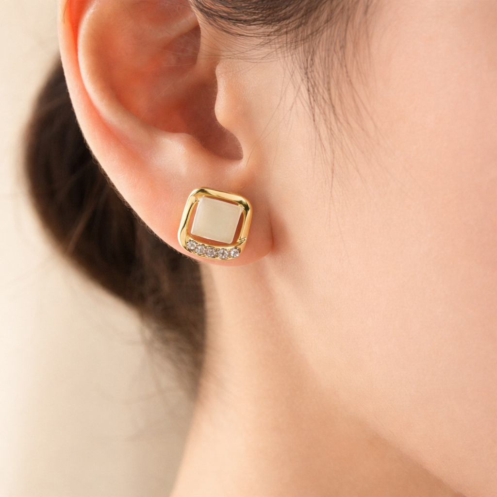 Серьги пусеты, опал синтетический