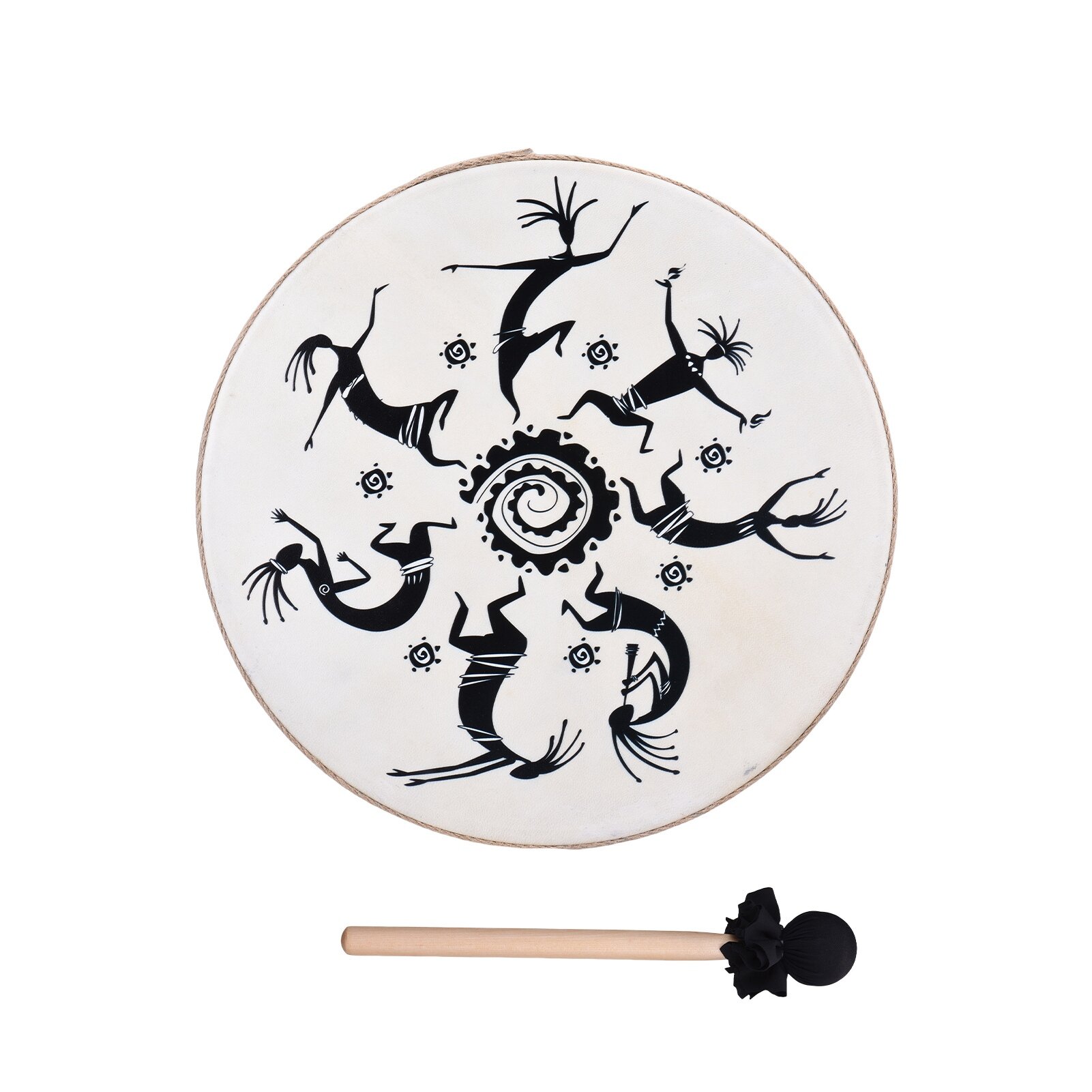 Шаманский барабан с рамой из палочек и кожаной мембраной. Ударный инструмент для музыкального сопровождения, пения, танцев и выступлений. Ручной барабан, 14 дюймов.