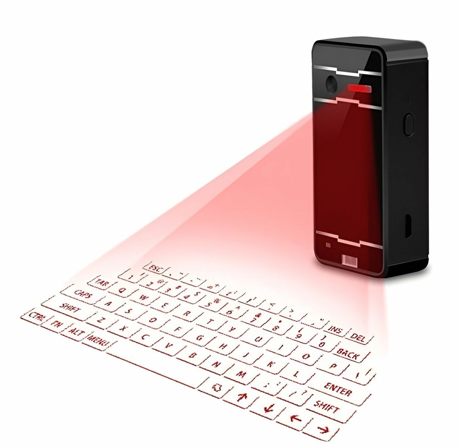 Клавиатура 2025 новая лазерная проекционная виртуальная клавиатура, Питание от USB, С мышью/Bluetooth-динамиком/голосовой трансляцией Функция, Английская раскладка, черный