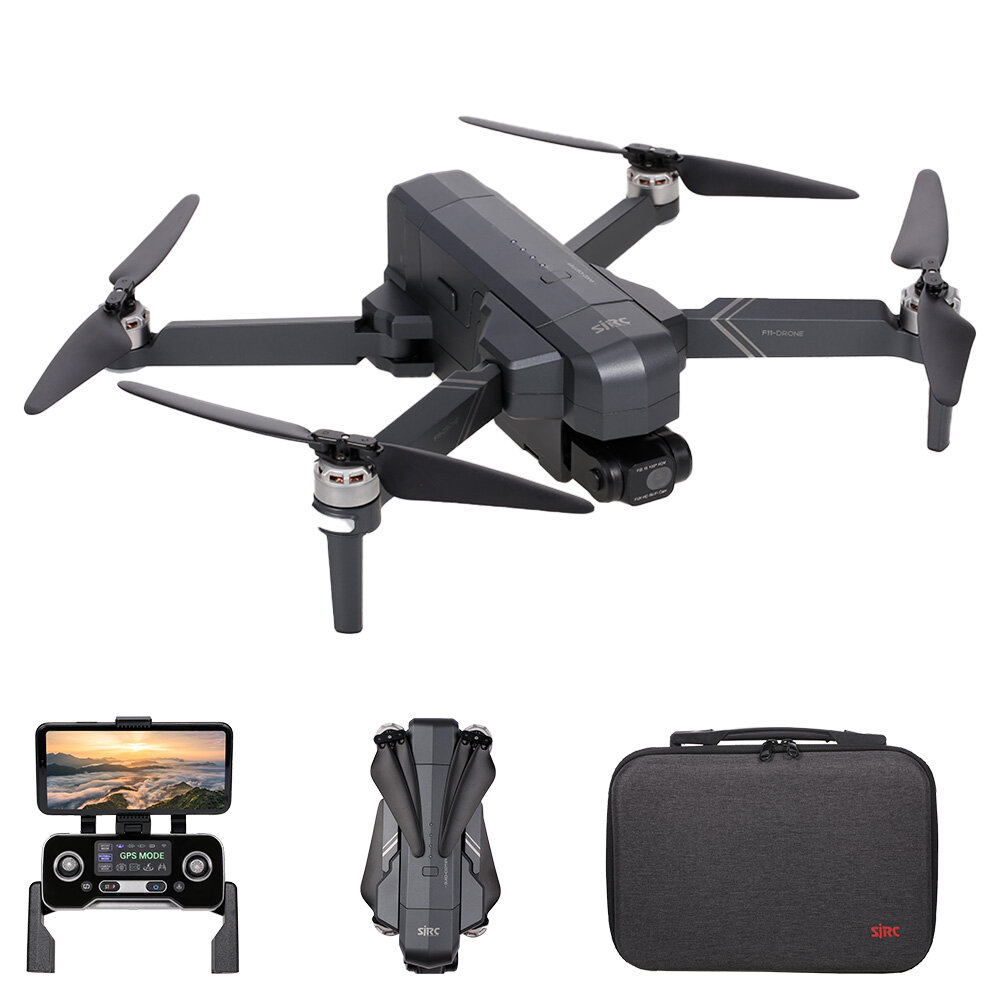 SJRC F11 4K PRO Беспилотник с камерой 4K, 2-осевой гимбал, бесщеточные моторы, 5G Wifi FPV, GPS, квадрокоптер, режимы «Точка интереса» и «Лёт по маршруту», дистанция управления 1500 м, время полёта 26 мин, с сумкой для хранения
