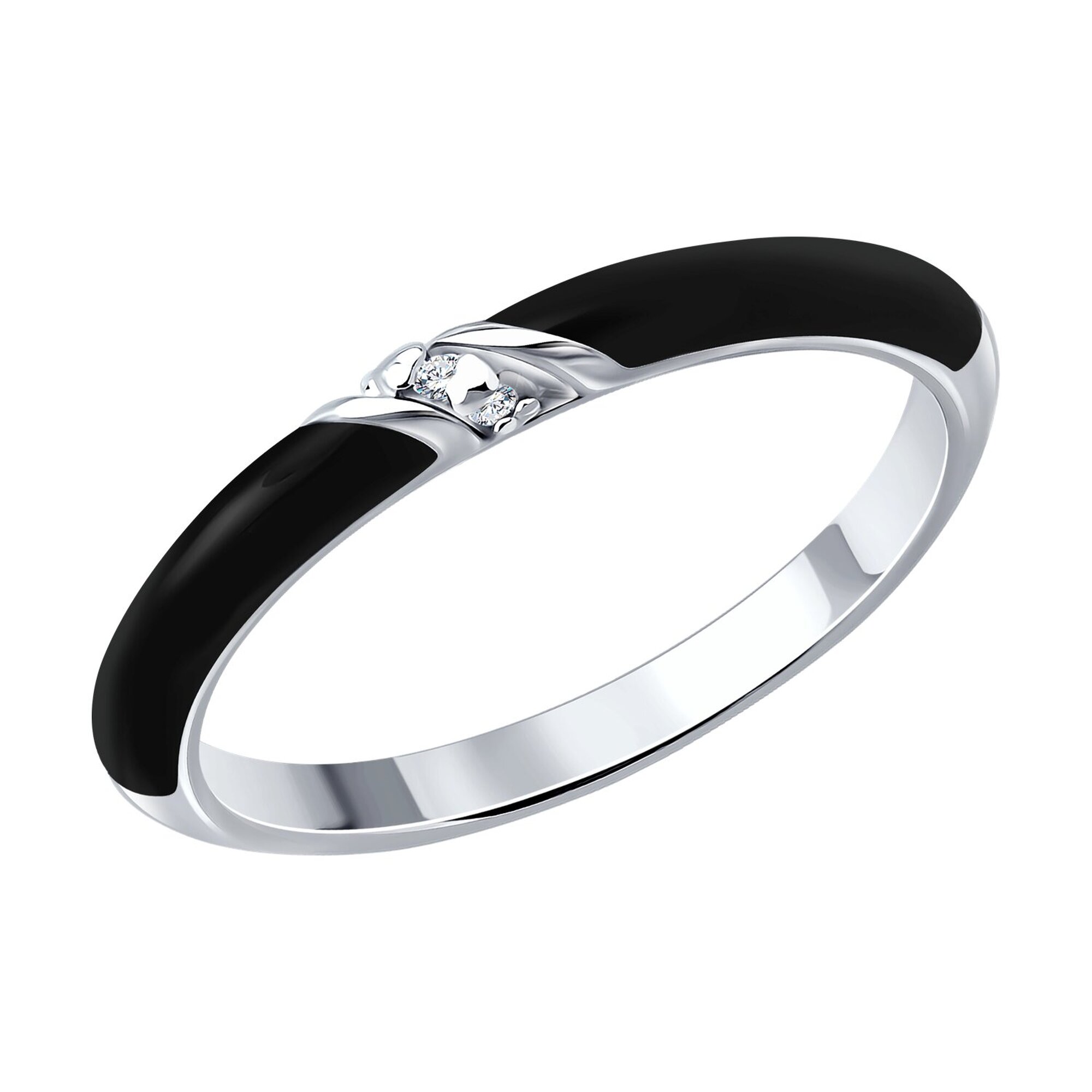 Кольцо, серебро, 925 проба, родирование, бриллиант, эмаль