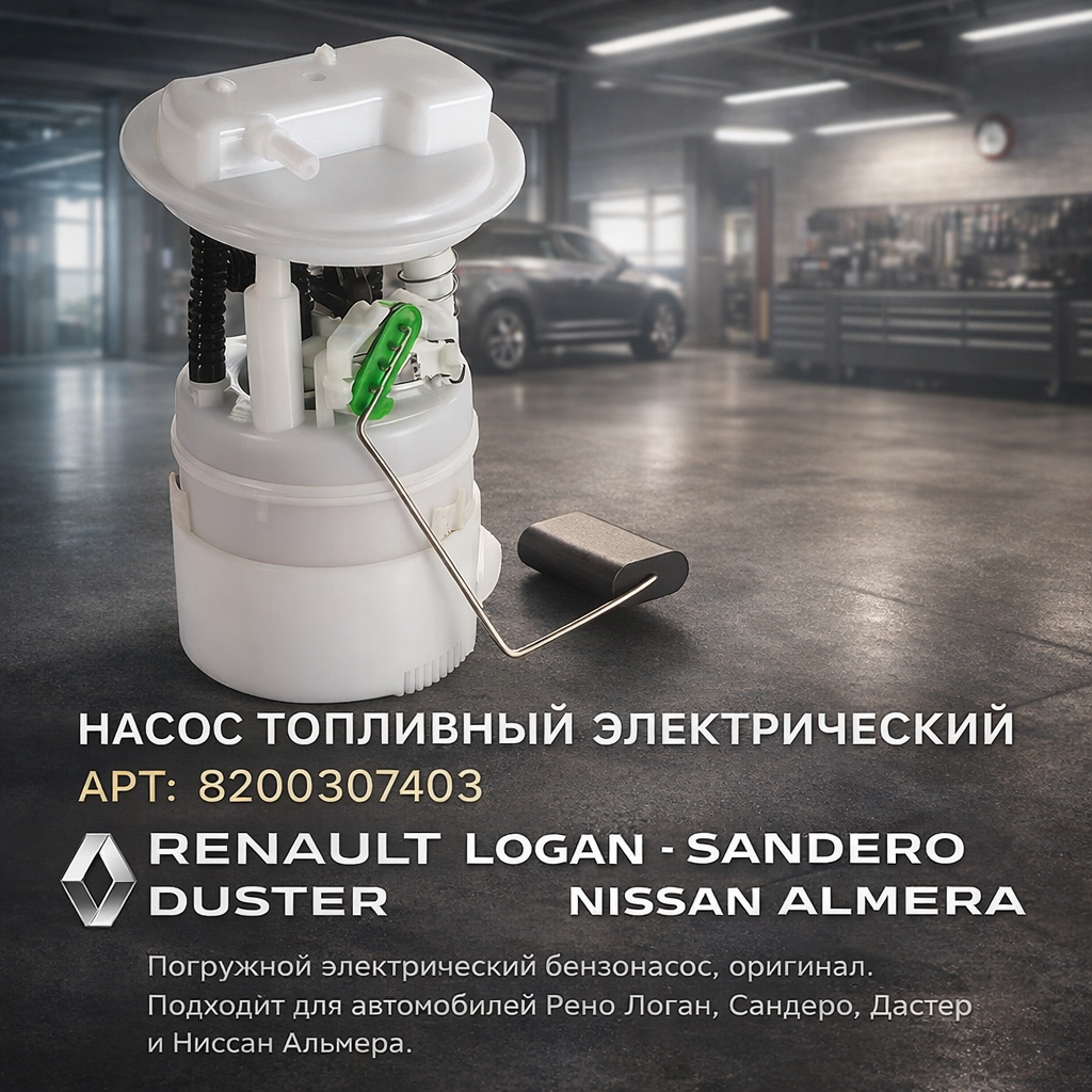Насос топливный электрический 8200307403 (1 выход) для Renault Logan, Sandero, Duster, Nissan Almera