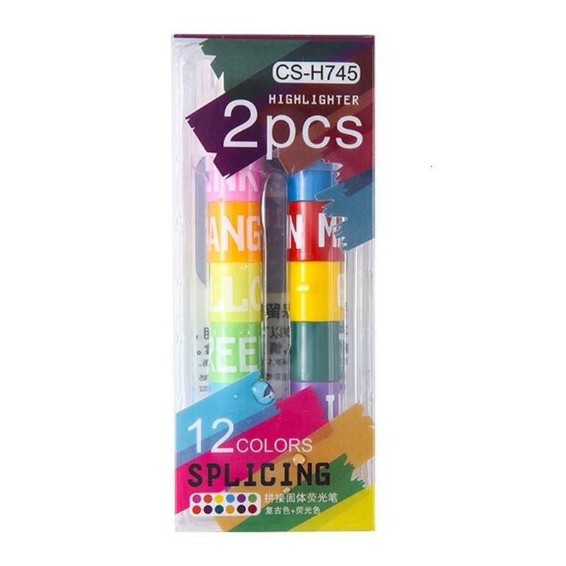 Маркер-подсветка 12 цветов, 2 шт, Сочетание двух цветов