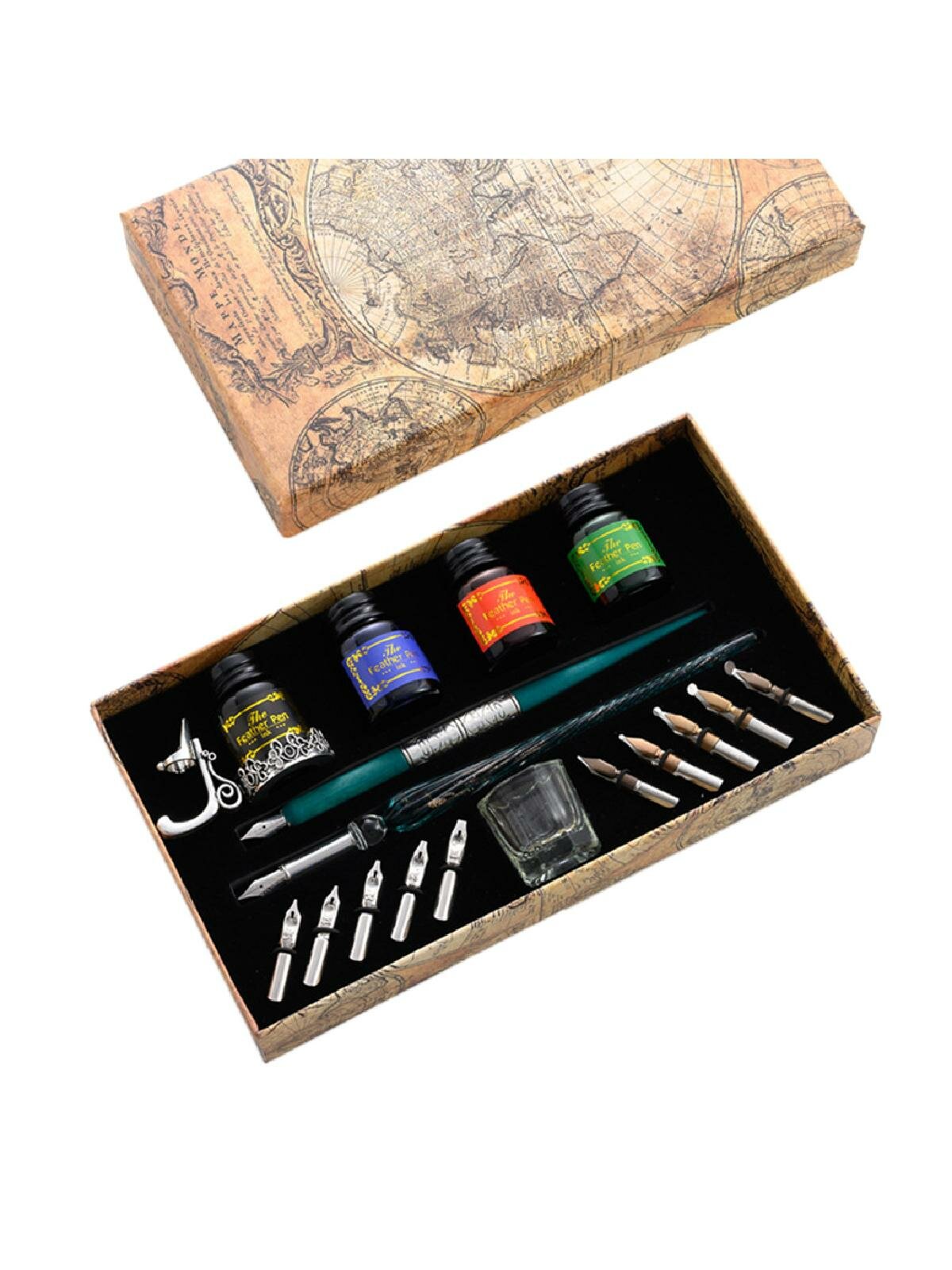 Старинные дип-ручки с перьевыми чернилами 10 наконечников Держатель ручки Подарочная коробка Канцелярские принадлежности для каллиграфии Школьные принадлежности