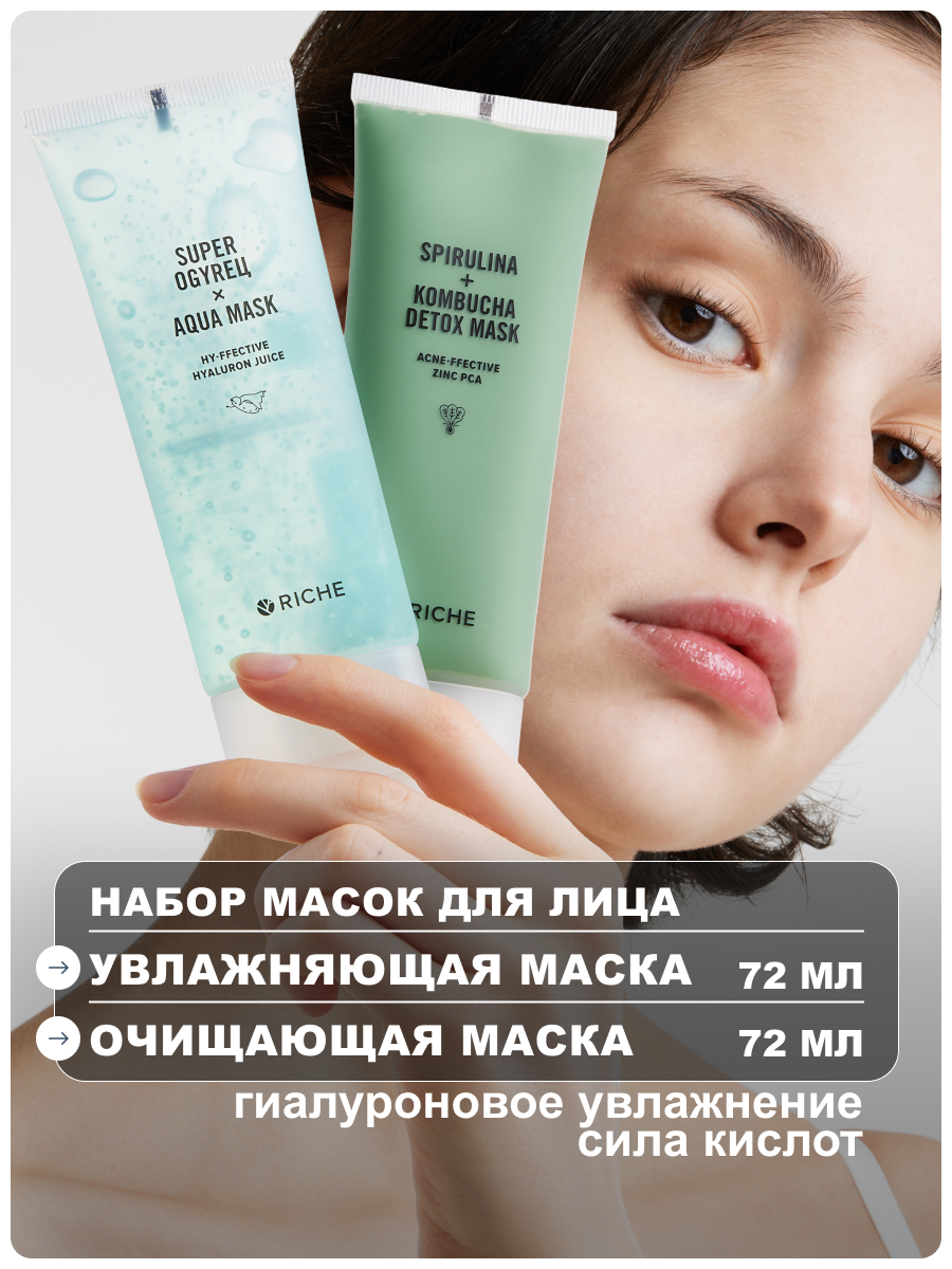 RICHE Набор масок для лица: увлажняющая маска с гиалуроном + очищающая маска с кислотами