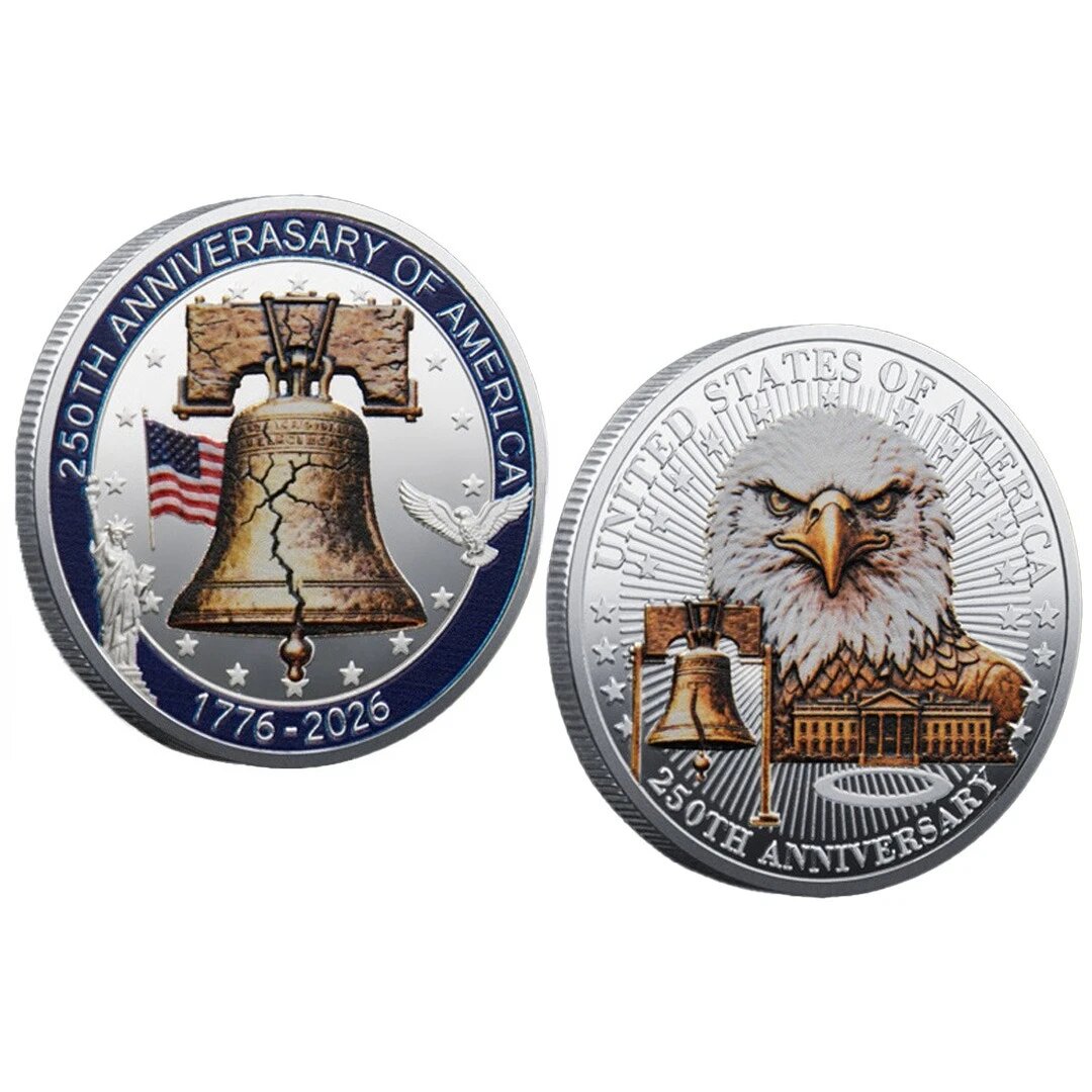 Коллекционная монета "Американский колокольчик и орел", позолоченная серебристый