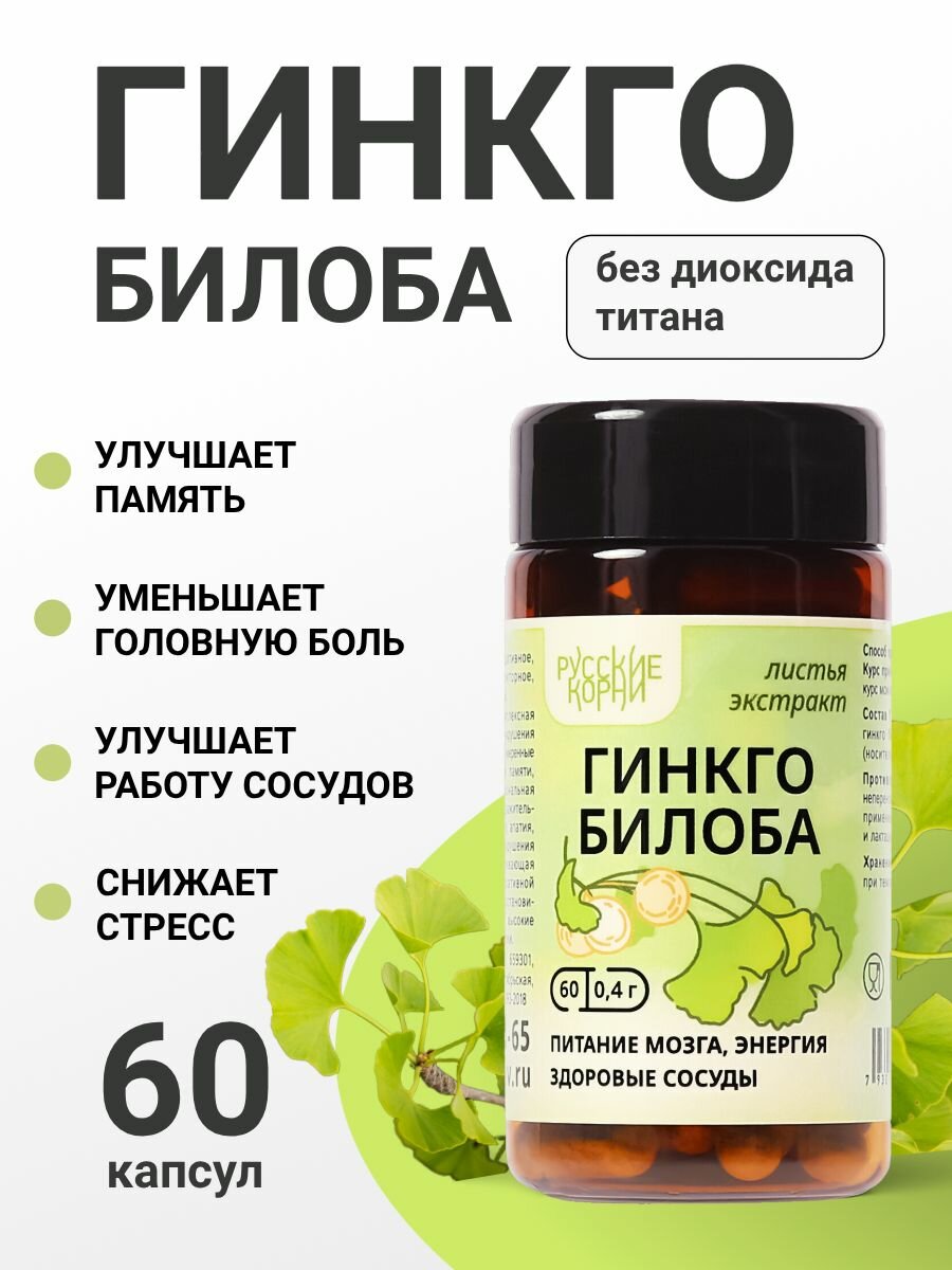 Гинкго билоба экстракт. Для мозга и памяти, 60 капсул по 400 мг