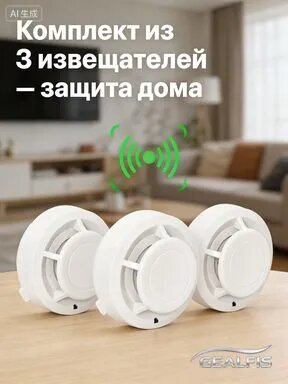Комплект из 3 автономных датчиков дыма Дымовой извещатель с звуковым сигналом для дома и квартиры Пожарная безопасность