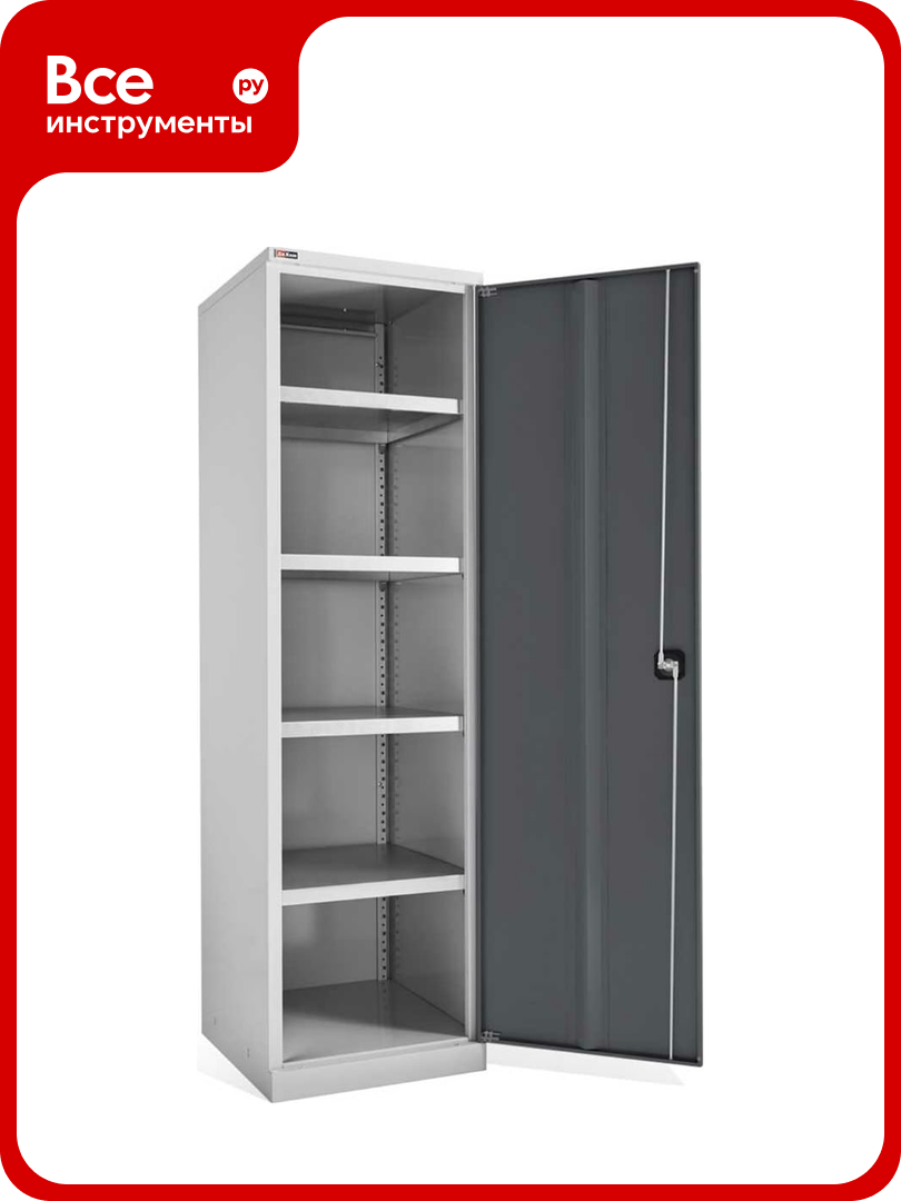 Инструментальный шкаф Диком с металлическим корпусом, четырьмя полками и ключевым замком для надежного хранения инструментов и оборудования серого цвета