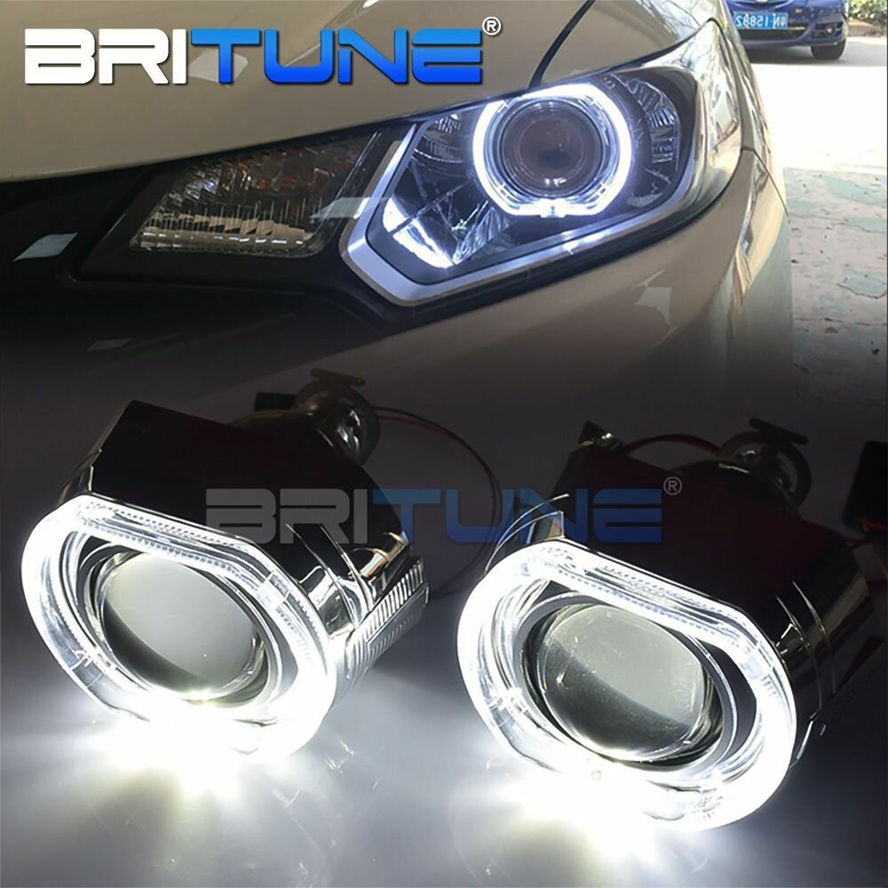 Ксеноновая би-линза 2.5 дюйма в фару с LED подсветкой (ангельские глазки), модуль H1, переходники H4/H7, 2 шт