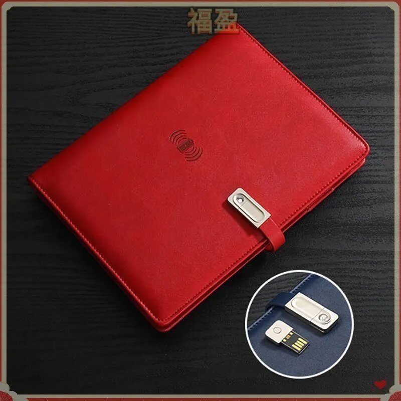 Ежедневник Power Notebook с флешкой 32 ГБ и Powerbank 8000 мАч для мужчин и женщин красный — фото 1