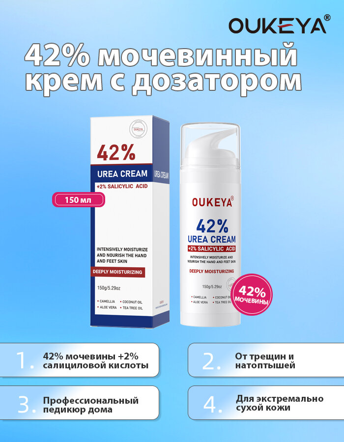 Крем с мочевиной 42% для ног, против трещин и мозолей, смягчение огрубевшей кожи, 150 г