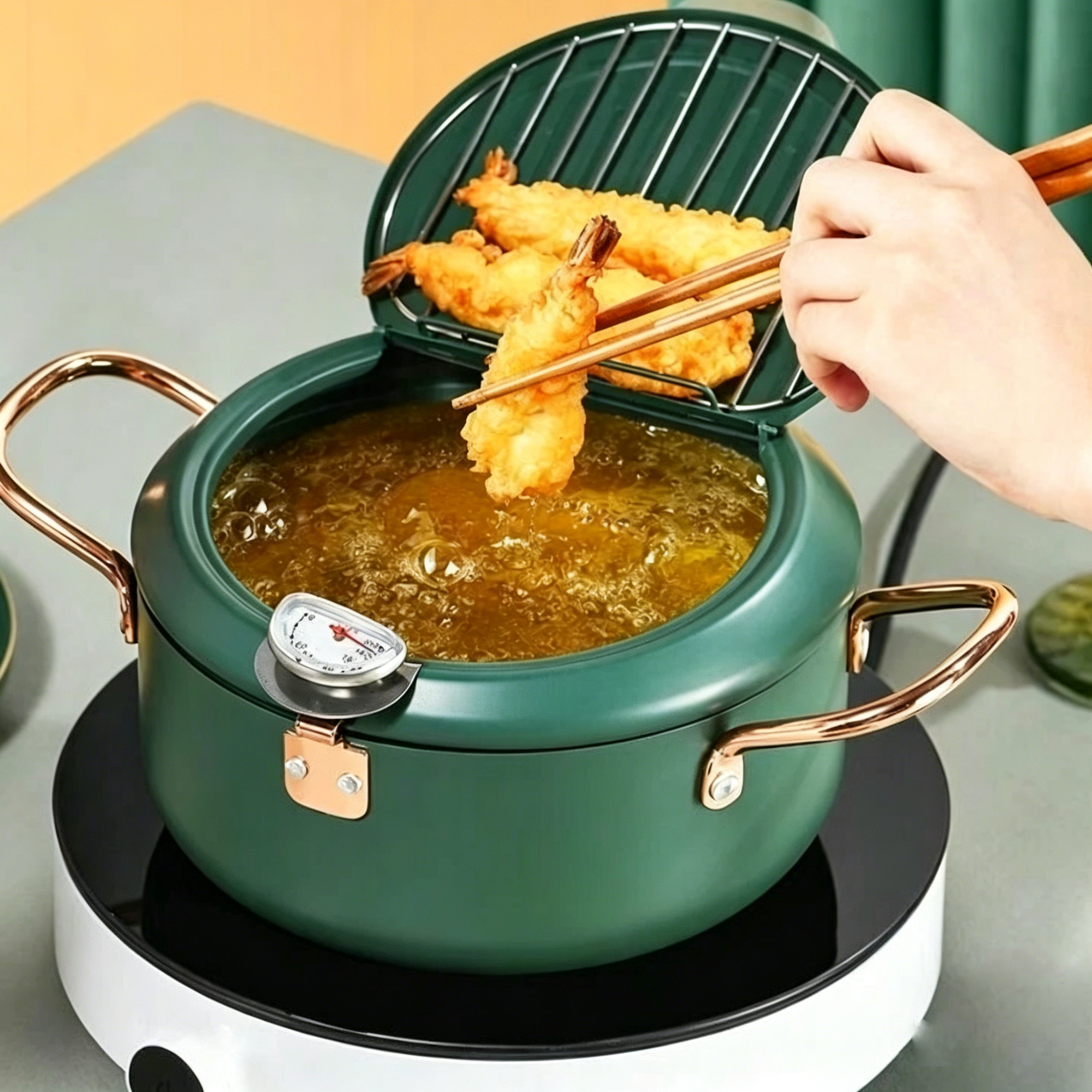 Фритюрница "Kitchen Enjoy", нержавеющая сталь, 20 см, зелёная