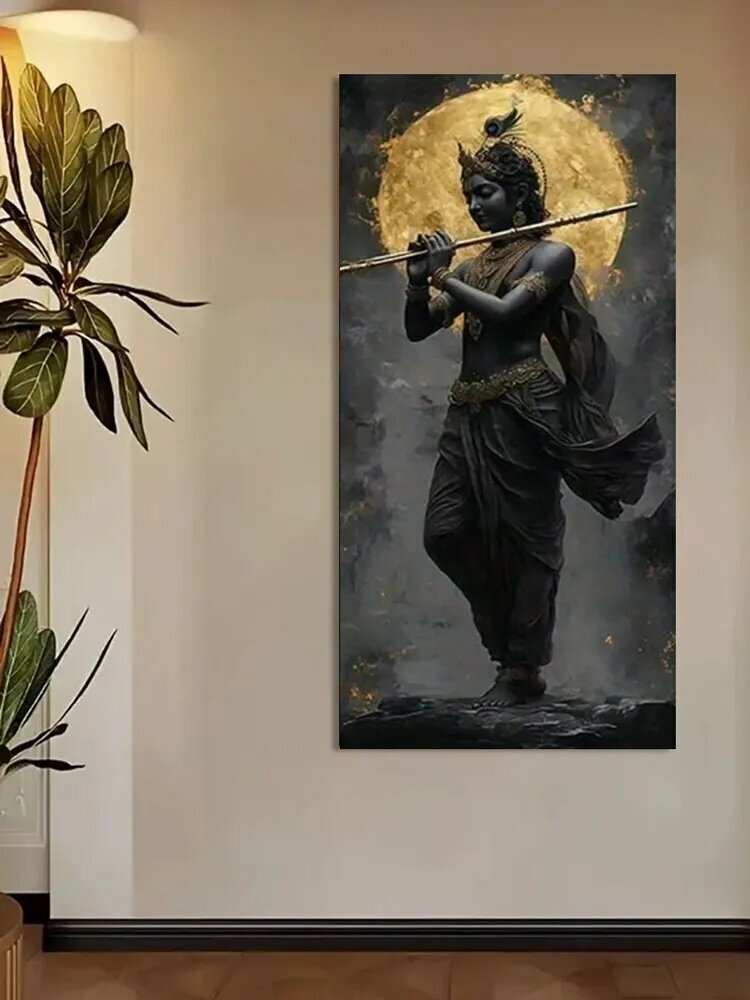 Картина "Картина на холсте с изображением Кришны" 40x80 см