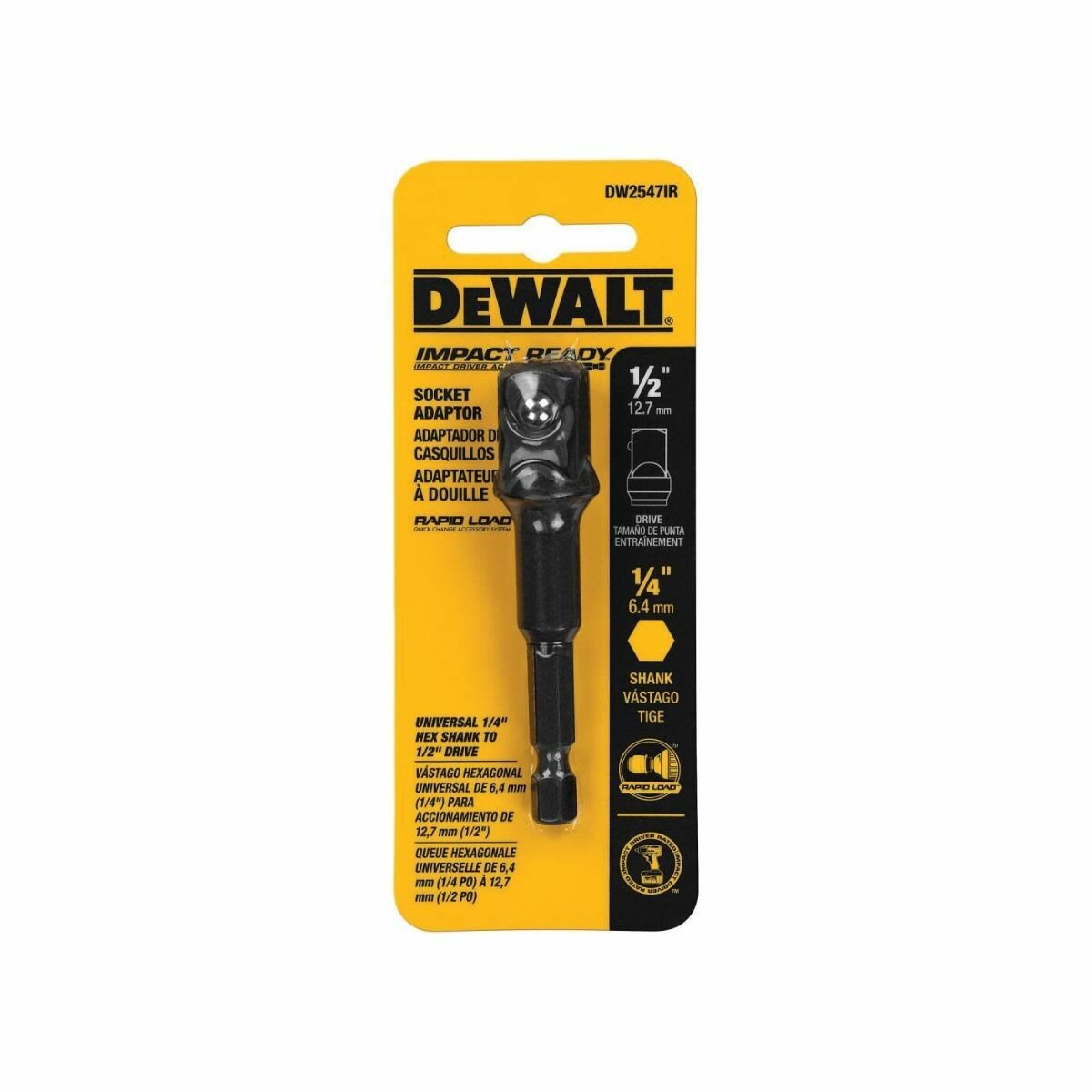 Адаптер для головок DeWalt DW2547IR 1/4" hex 1/2" квадрат, ударный