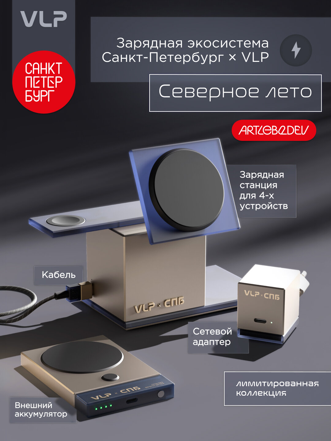 Комплект беспроводное зарядное устройство + powerbank VLP x СПБ NEO, Северное Лето