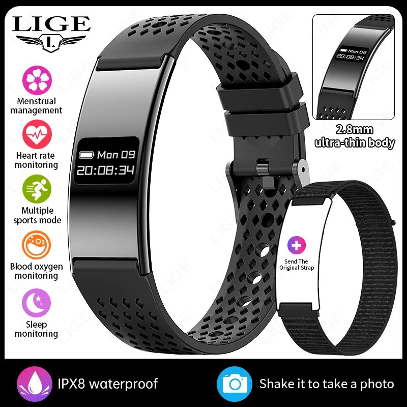 Умные часы LIGE черные, IP68, мониторинг здоровья